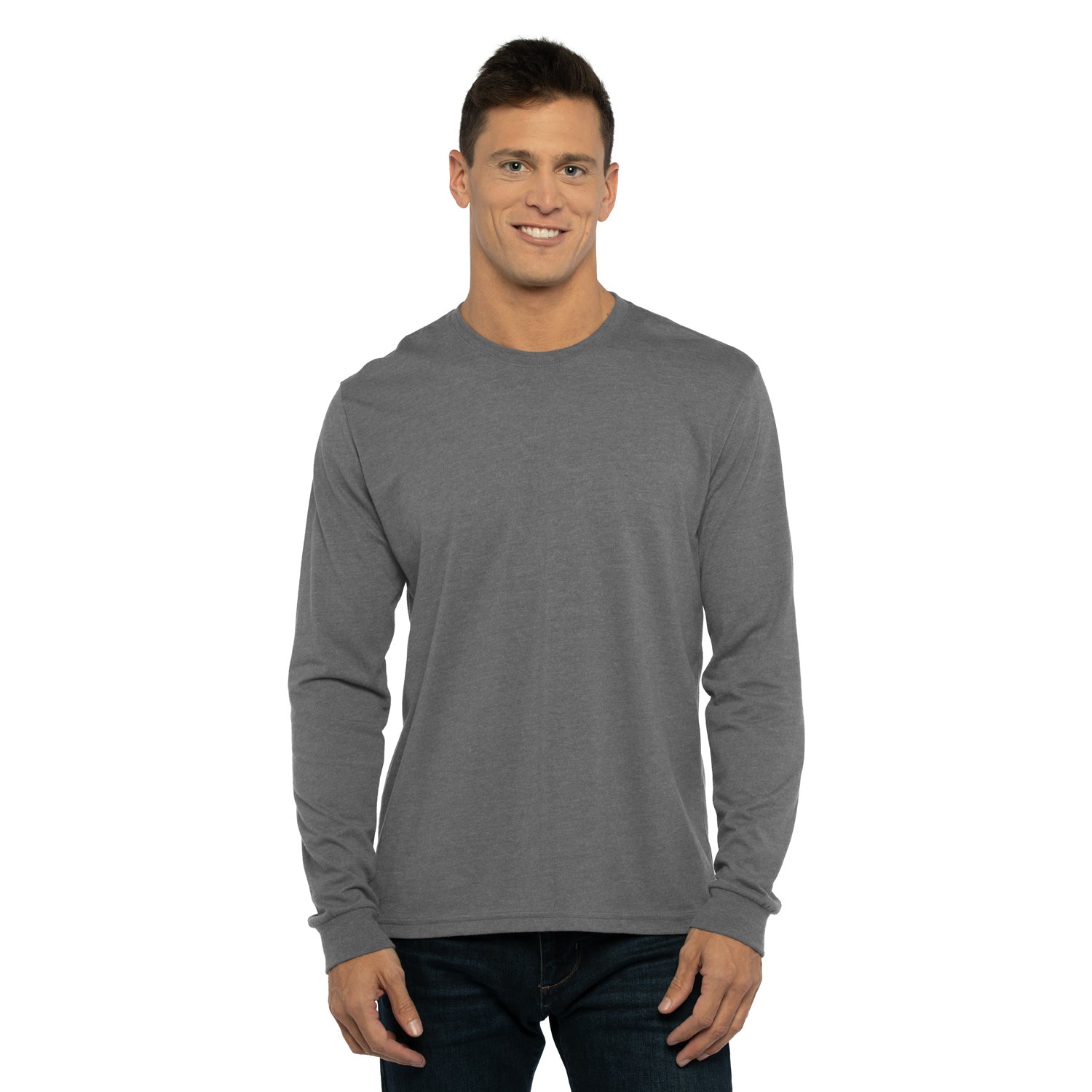 Unisex Sueded Long Sleeve T-Shirt - Heather Heavy Metal | 6411 | Next ...
