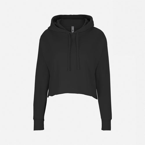 9384 Women's Laguna Sueded Raw Edge Crop Hoodie Black | Next Level Apparel