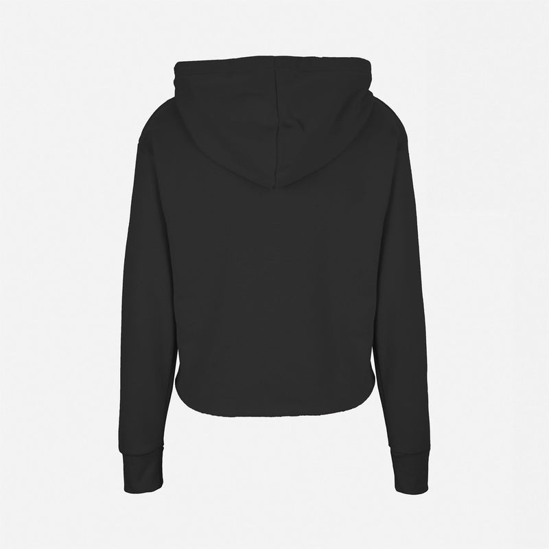 9384 Women's Laguna Sueded Raw Edge Crop Hoodie Black | Next Level Apparel